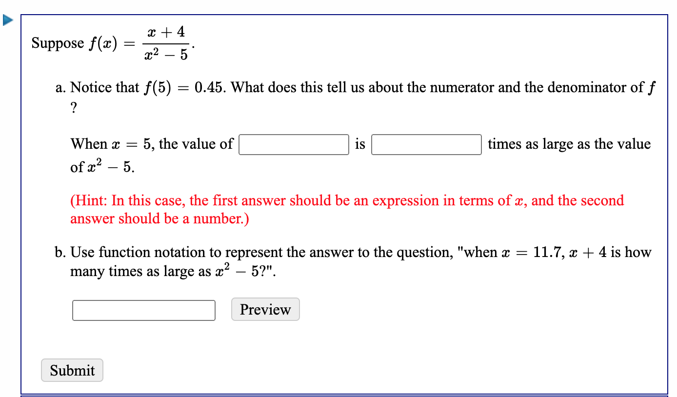 Solved Suppose f(x)=x+4x2−5f(x)=x+4x2-5. Notice that | Chegg.com
