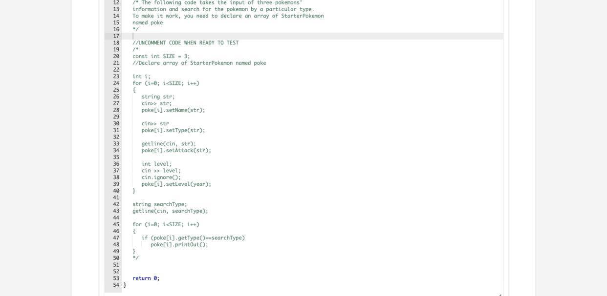 Solved Downloadable files main.cpp Starter Pokemon Class.h | Chegg.com