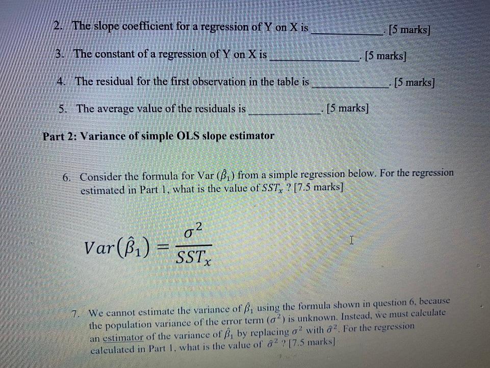 Solved Part 1: OLS basics. Consider the data in the | Chegg.com