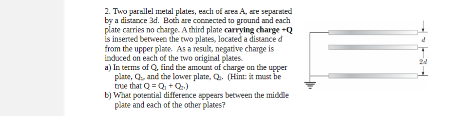 Solved 2. Two parallel metal plates, each of area A, are | Chegg.com