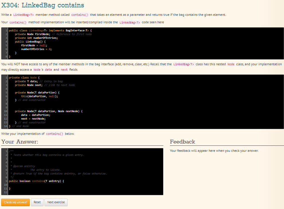 Solved X304: LinkedBag contains Write a LinkedBag member | Chegg.com