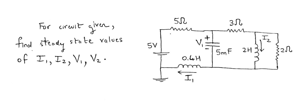 Solved For circult given, find steady state values of | Chegg.com