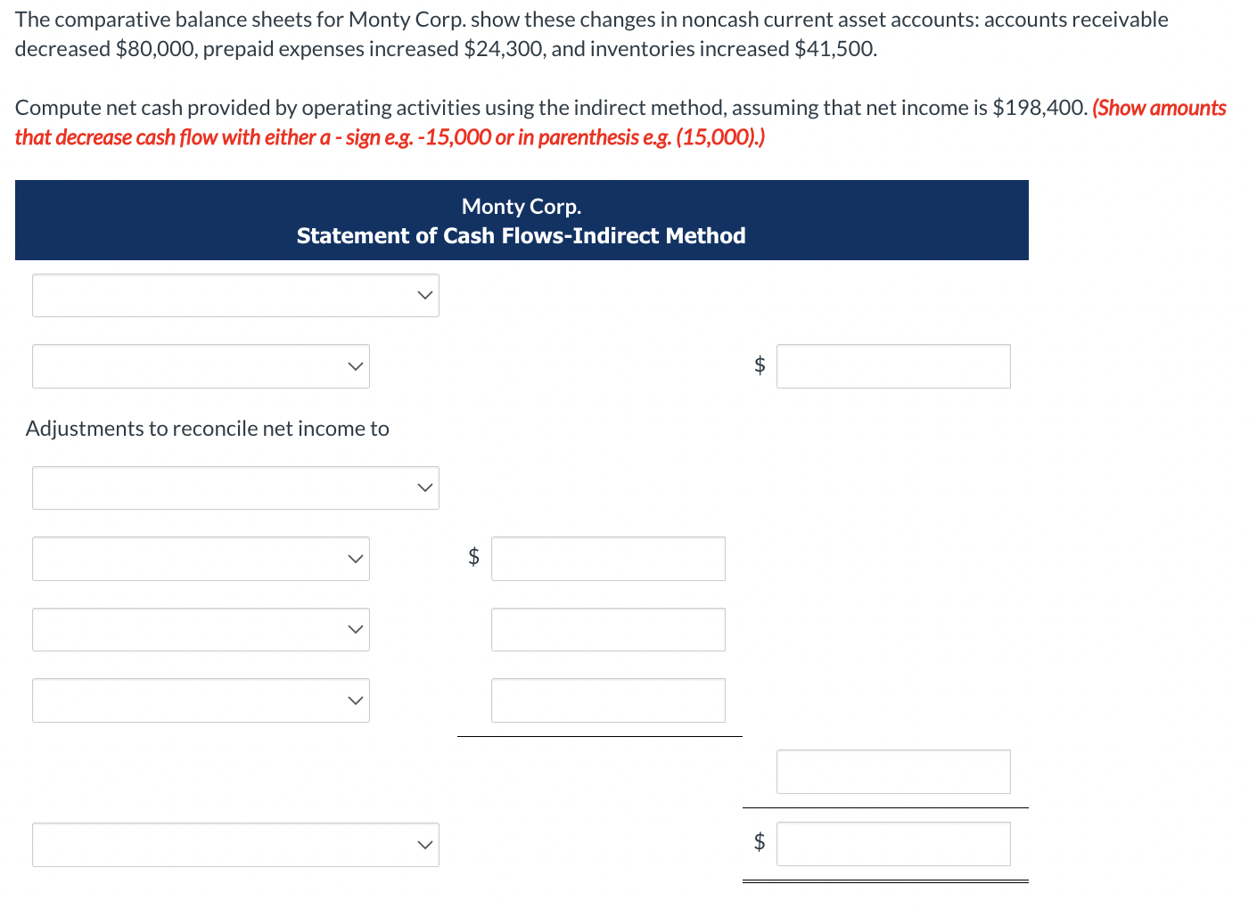 Solved The comparative balance sheets for Monty Corp. show | Chegg.com