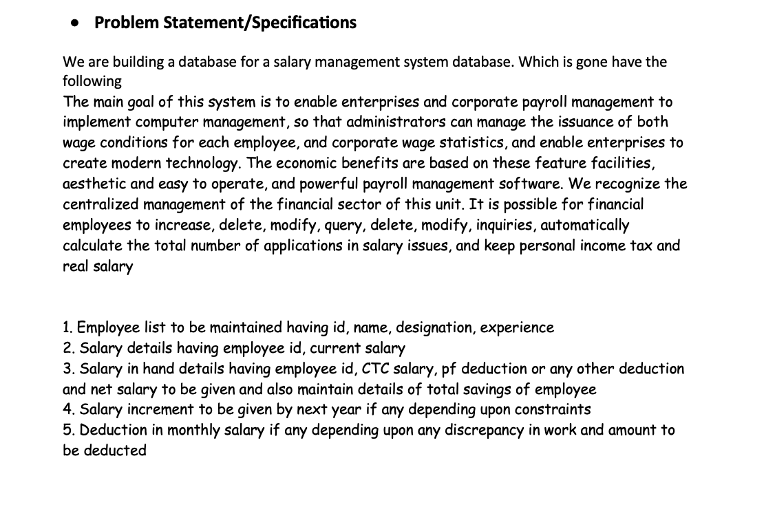 - Problem Statement/Specifications We are building a | Chegg.com