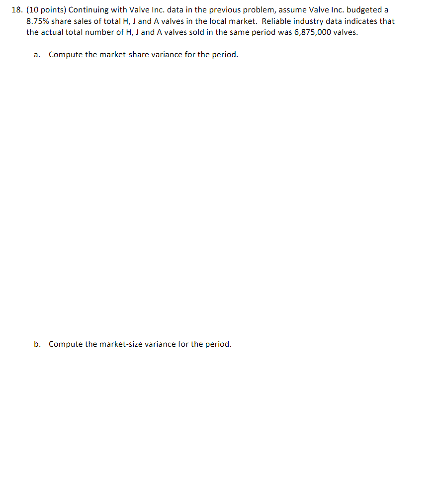 Solved 18. (10 points) Continuing with Valve Inc. data in | Chegg.com