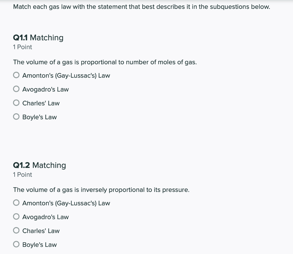 Solved Match each gas law with the statement that best | Chegg.com
