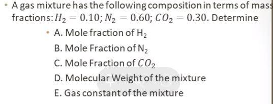 Solved A gas mixture has the following composition in terms | Chegg.com