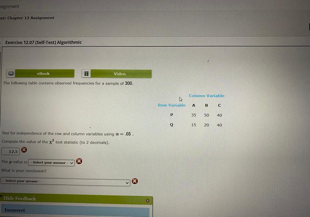 Solved signment ent: Chapter 12 Assignment Exercise 12.07 | Chegg.com