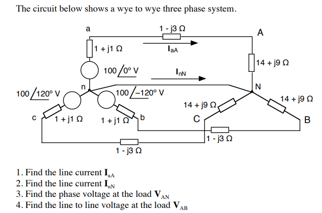 Solved The circuit below shows a wye to wye three phase | Chegg.com