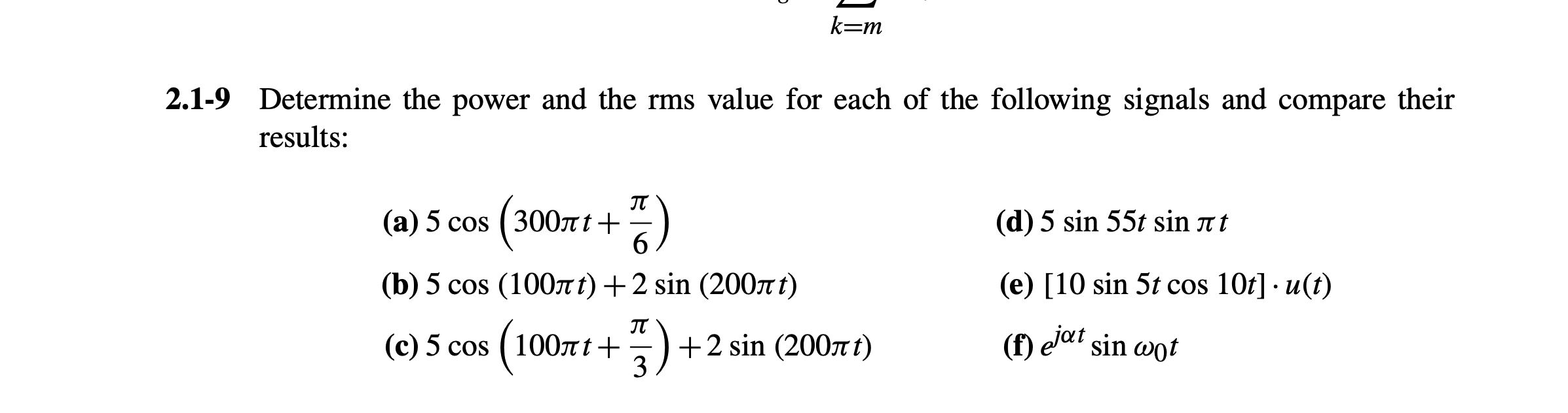 Solved 2.1-9 Determine the power and the rms value for each | Chegg.com