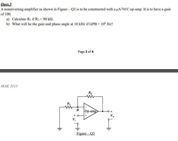 Solved A noninverting amplifier as shown in Figure – Q3 is | Chegg.com