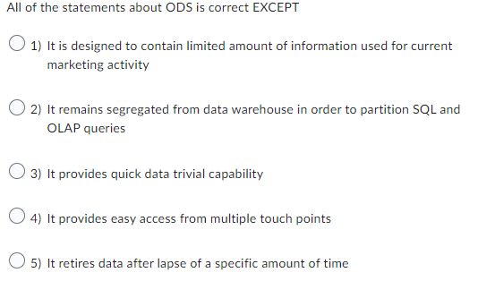 Solved All of the statements about ODS is correct EXCEPT 1) | Chegg.com