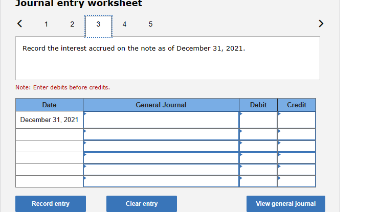 Solved Journal entry worksheet Record the interest accrued | Chegg.com