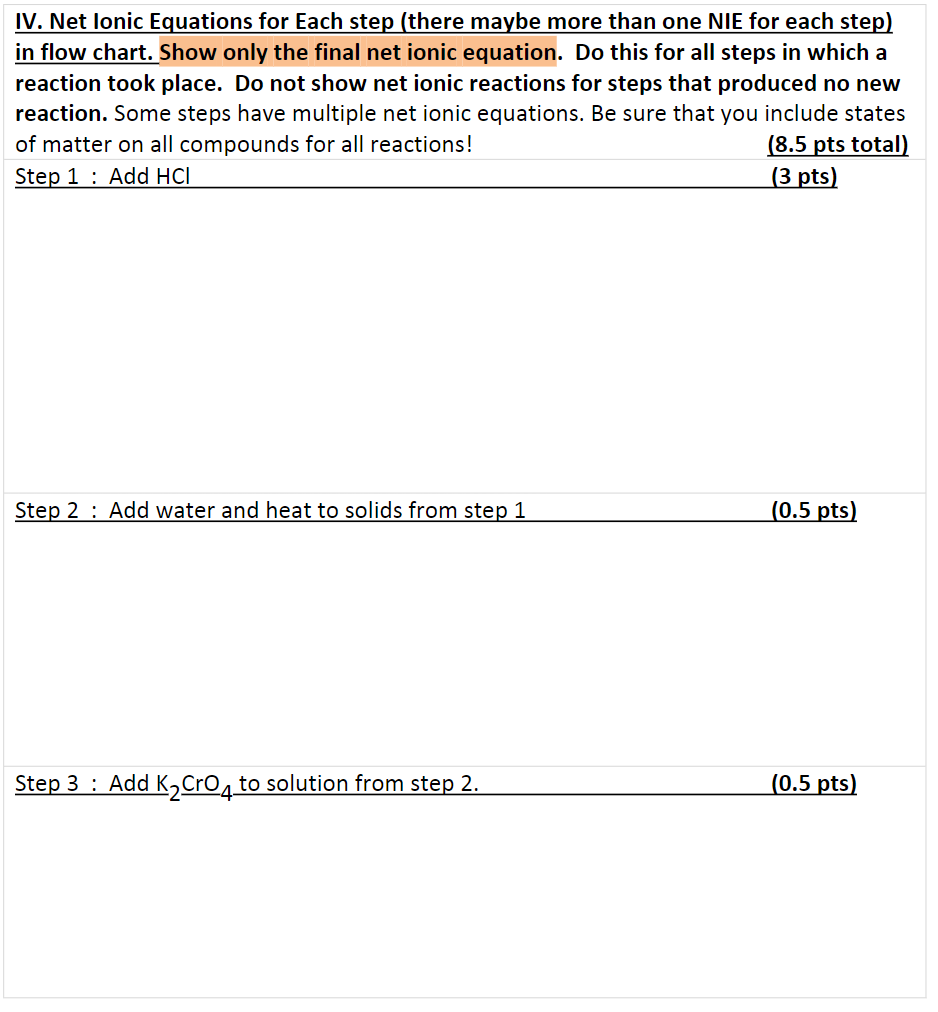 Solved use the flowchart below to solve for part IV, only do | Chegg.com