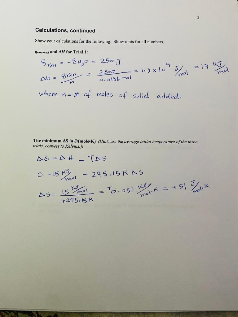Solved General Chemistry II Lab CHEM 1041L Lab Report | Chegg.com
