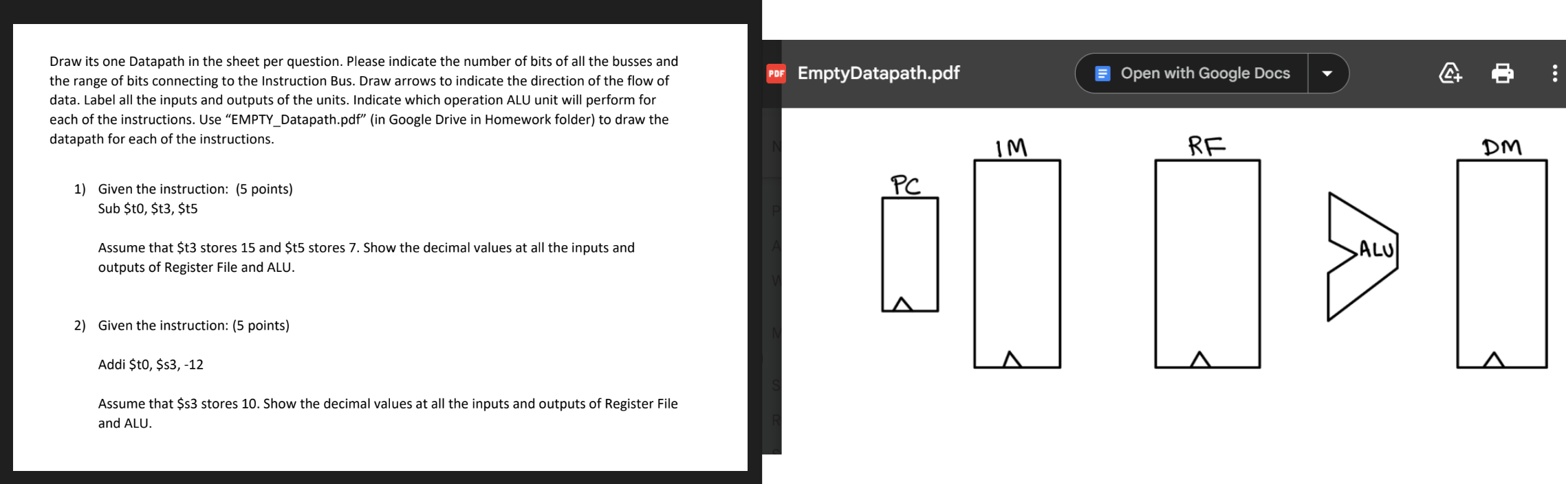 Solved Draw its one Datapath in the sheet per question. | Chegg.com