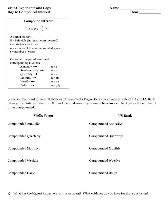 Solved Name Unit 4 Exponents and Logs Day 10 Compound | Chegg.com