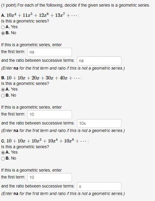 Solved (1 point) For each of the following, decide if the | Chegg.com