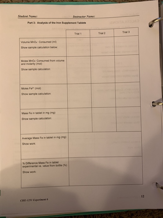 Student Name: Instructor Name: DATA (EXP #6) Part 1: | Chegg.com