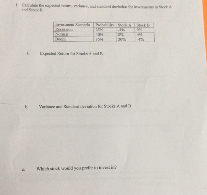 Solved Calculate the expected return, variance, and standard | Chegg.com