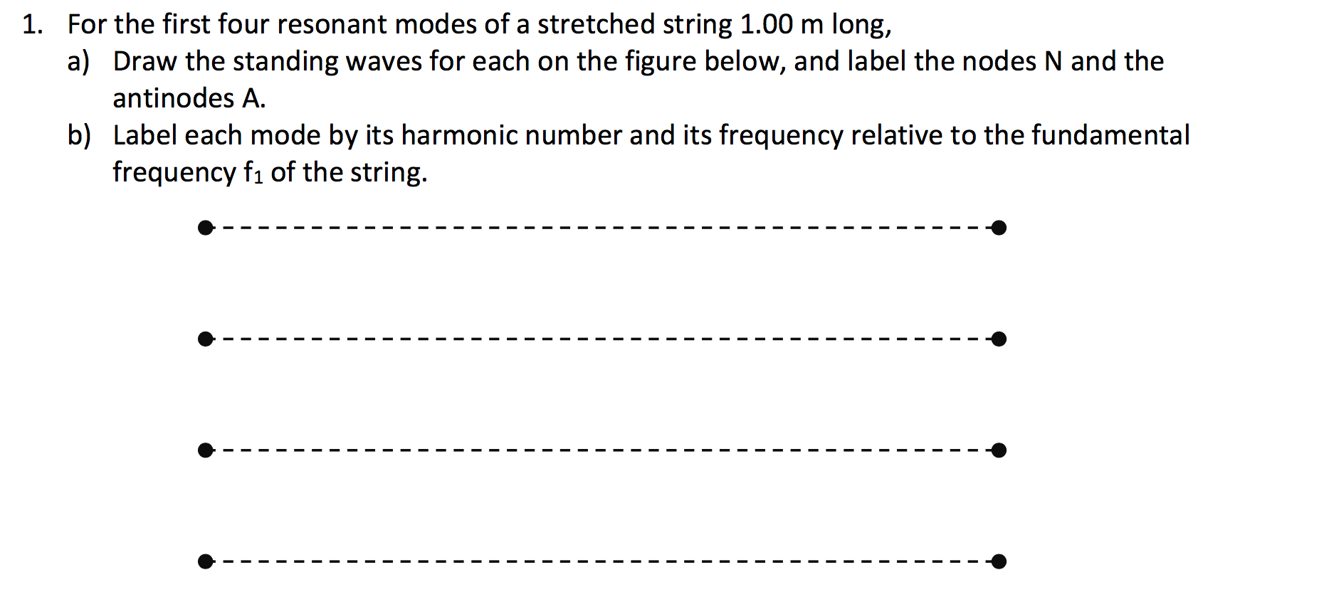 Solved 1. For the first four resonant modes of a stretched | Chegg.com
