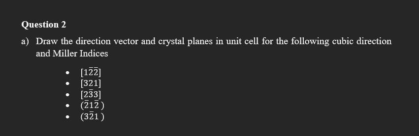Solved Question 2 a) Draw the direction vector and crystal | Chegg.com