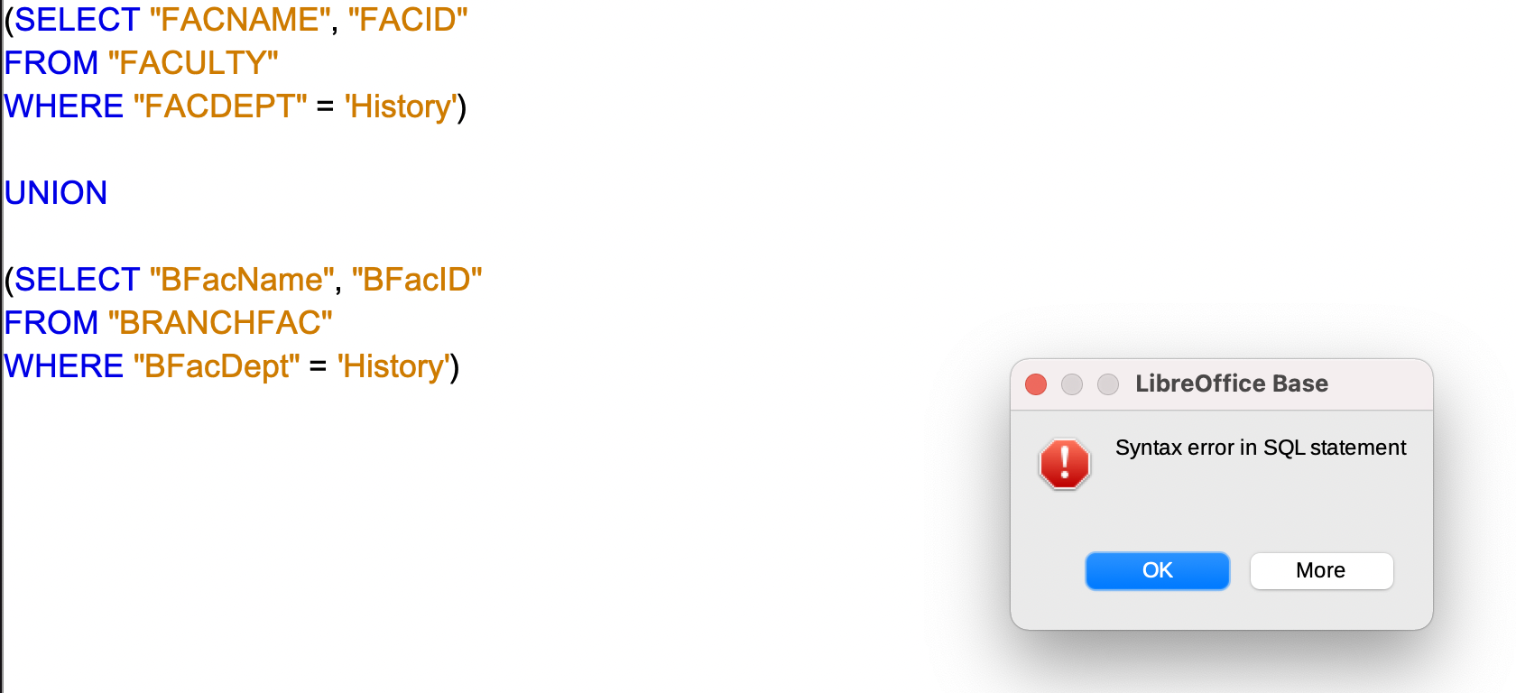 Solved I need help with a syntax error on LibreOffice. I | Chegg.com