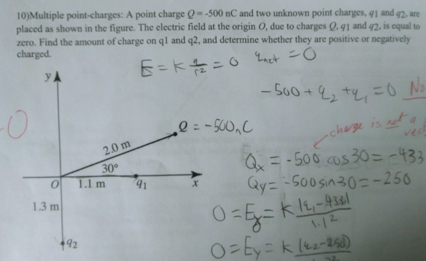 Solved 10)Multiple point charges: A point charge Q --500 nC | Chegg.com