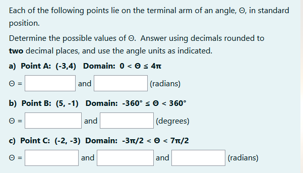 Solved Each of the following points lie on the terminal arm | Chegg.com