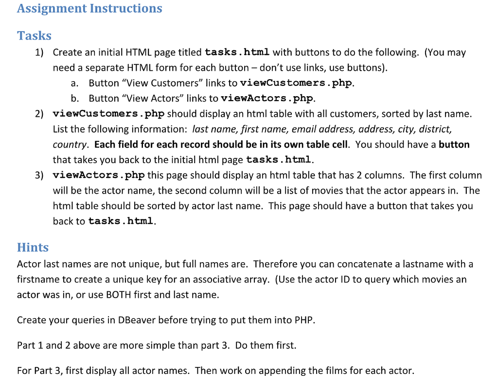 Solved Assignment Instructions Tasks Create an initial HTML | Chegg.com