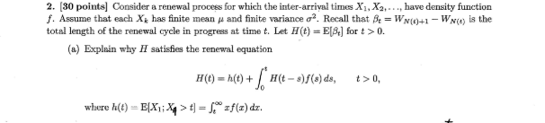 2. [30 points] Consider a renewal process for which | Chegg.com