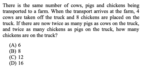 Solved There is the same number of cows, pigs and chickens | Chegg.com