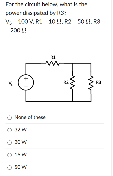 Solved For the circuit below, what is ﻿thepower dissipated | Chegg.com