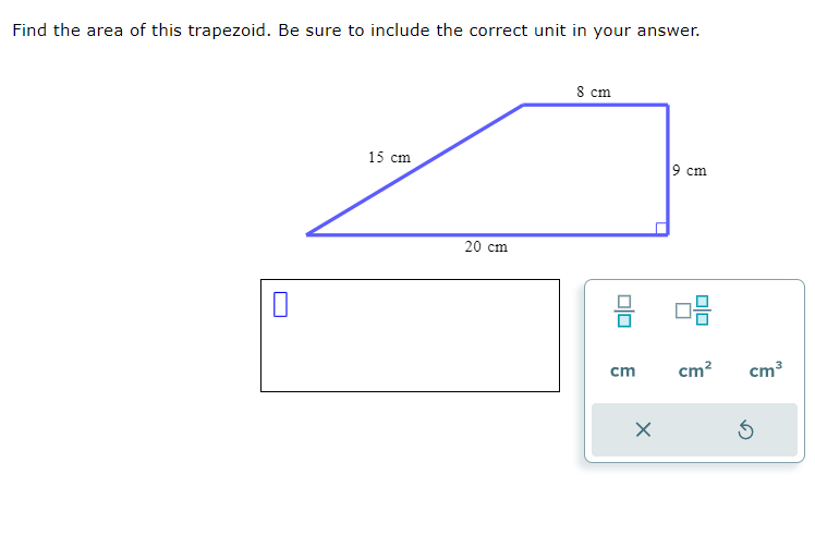 Solved Find the area of this trapezoid. Be sure to include | Chegg.com