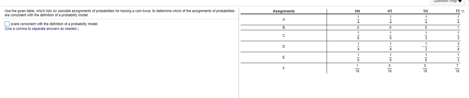 Solved Question help Assignments HH HT Use the given table, | Chegg.com