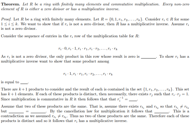 Theorem. Let R be a ring with finitely many elements | Chegg.com