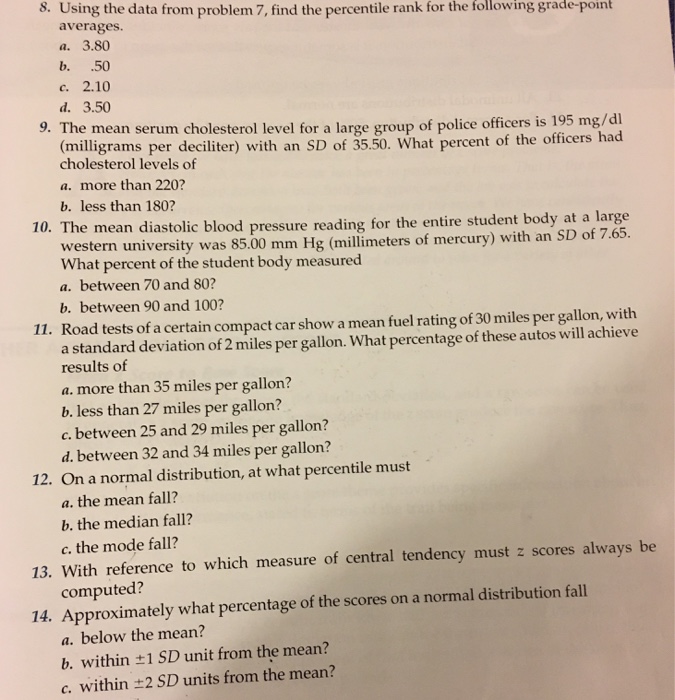 Solved Using the data from problem 7, find the percentile | Chegg.com