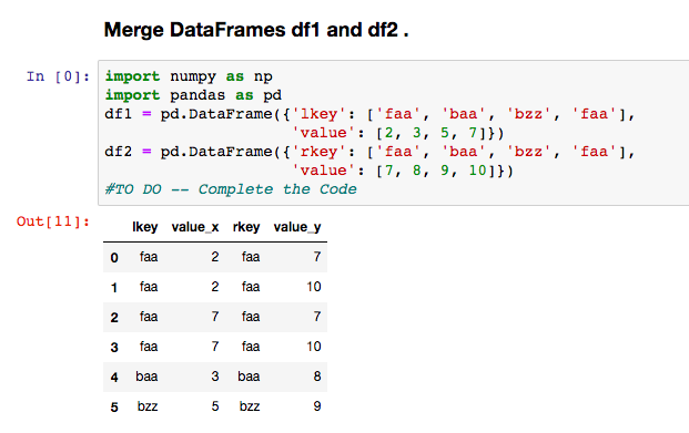 Merge DataFrames df1 and df2. In [0]: import numpy as | Chegg.com
