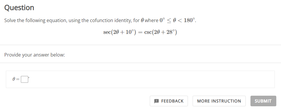 Solved Solve the following equation, using the cofunction | Chegg.com