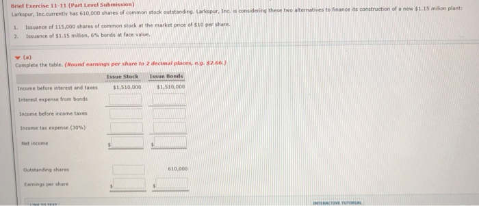 Solved Brief Exercise 11-11 (Part Level Submission) | Chegg.com Solved Brief Exercise 11-11 (Part Level Submission) | Chegg.com