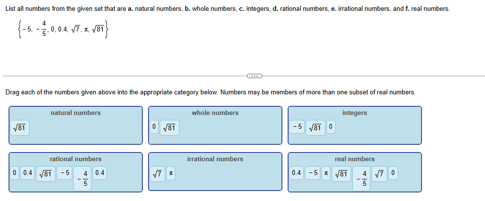 Solved List all numbers from the given set that are a. | Chegg.com