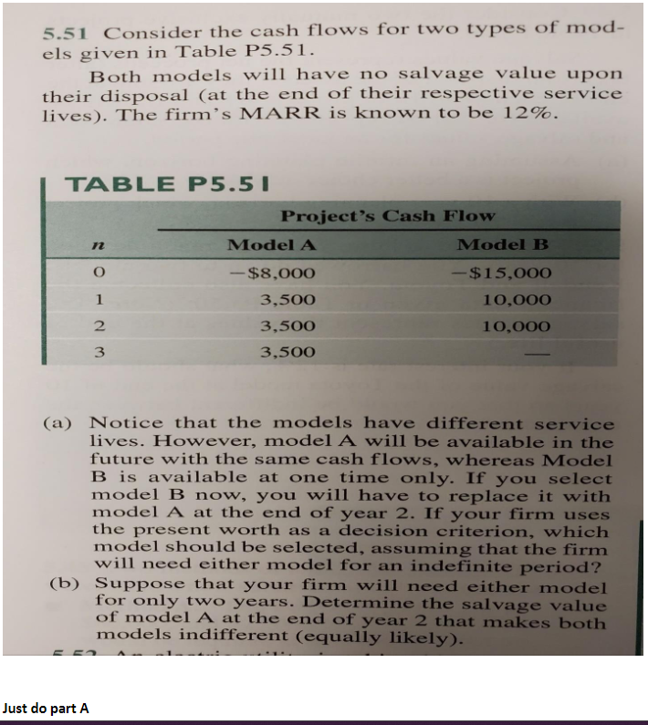 Solved 5.51 Consider the cash flows for two types of models | Chegg.com