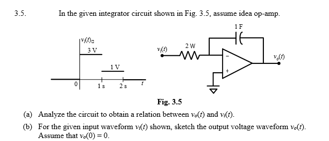 Solved 3.5. In the given integrator circuit shown in Fig. | Chegg.com