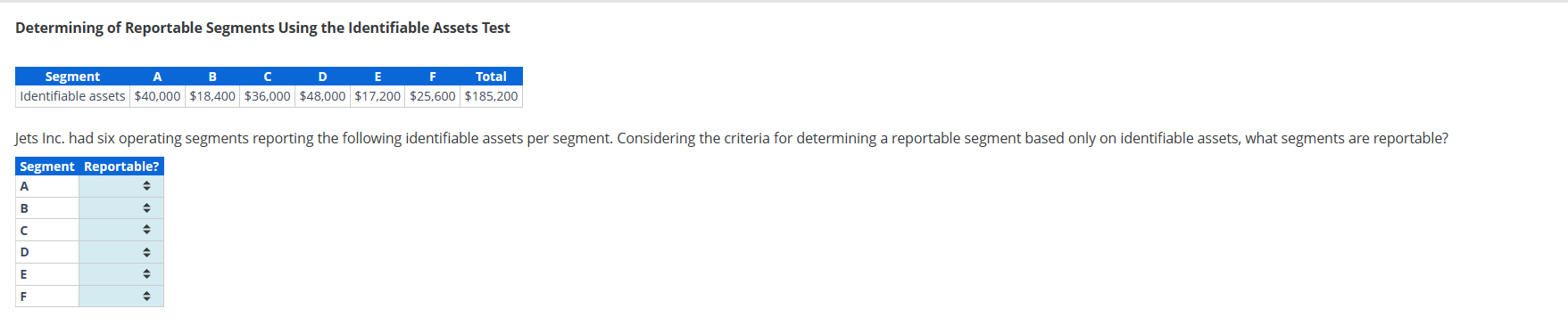 Solved Determining of Reportable Segments Using the | Chegg.com