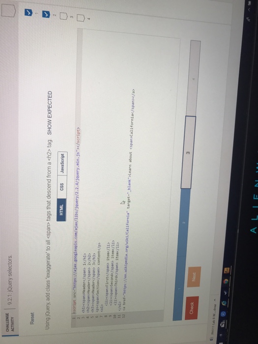 Solved CHALLENGE ACTIVITY -1 9.2.1 :jQuery selectors. Reset | Chegg.com