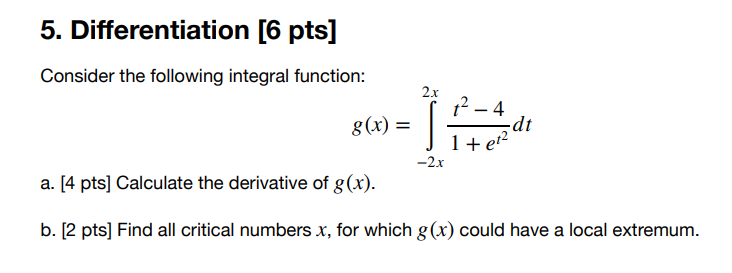 Solved Consider the following integral function: | Chegg.com