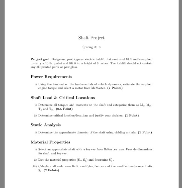 Shaft Project Sprong 2018 Project goal: Design and | Chegg.com