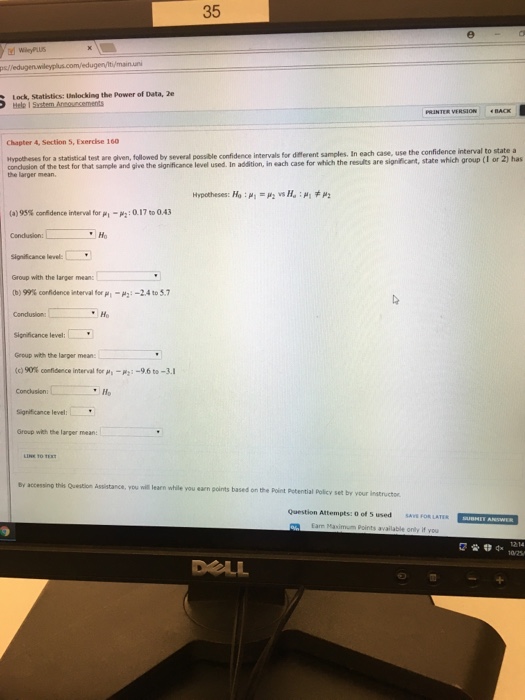 Solved 35 Lock, Statistics: Unlocking the Power of Data, 2e | Chegg.com