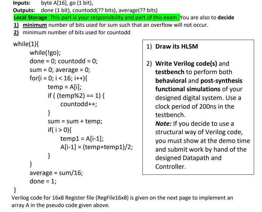 Solved Inputs: byte A[16], ﻿go (1 ﻿bit),Outputs: done (1 | Chegg.com