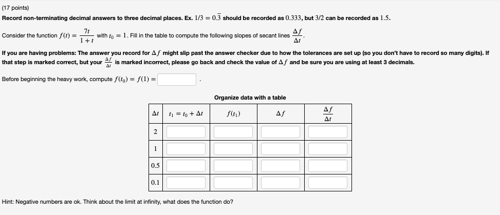 Solved (17 points) Record non-terminating decimal answers to | Chegg.com
